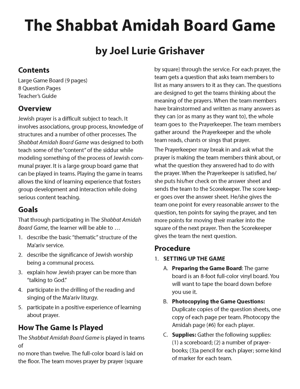 The Shabbat Amidah Board Game – Torah Aura Productions